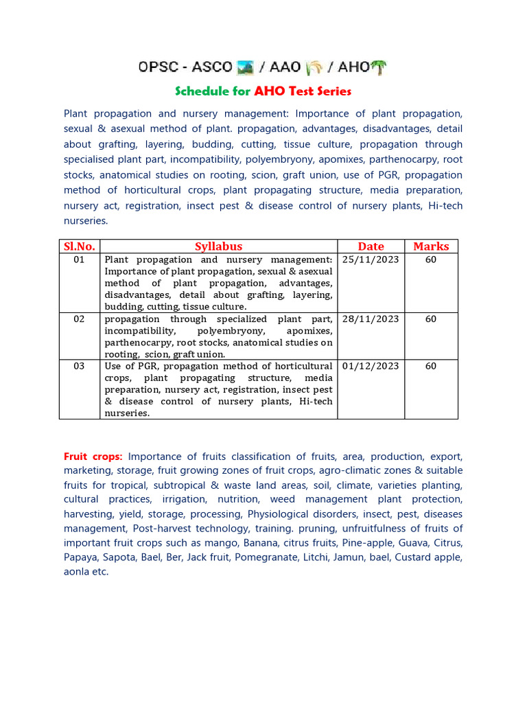 AHO Test Series 2023 | PDF | Horticulture | Agriculture