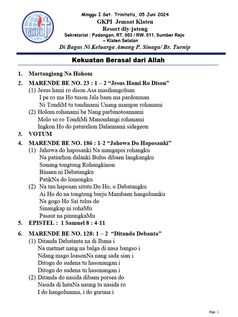 Tata Ibadah Parta 05 Juni 2024 | PDF | Agama & Spiritualitas
