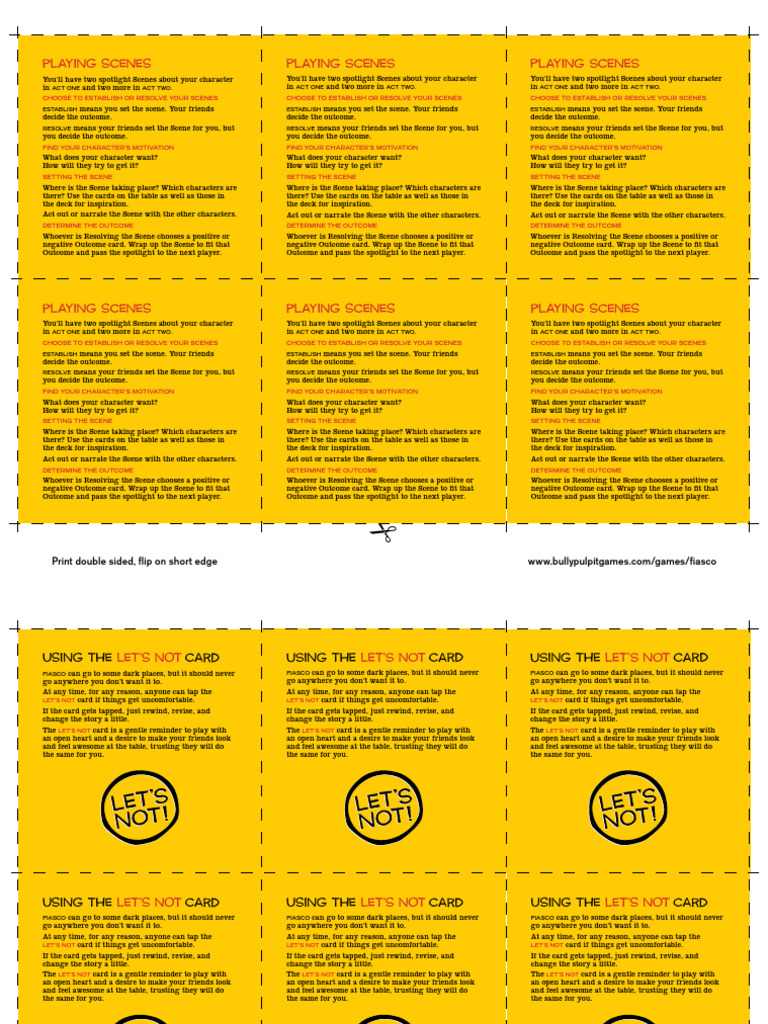 Fiasco - Player Reference Cards | PDF | Role Playing Games