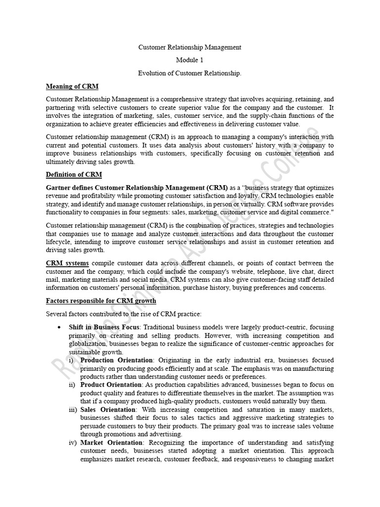 Module 1 - CRM 6 Bcom | PDF | Customer Relationship Management | Marketing