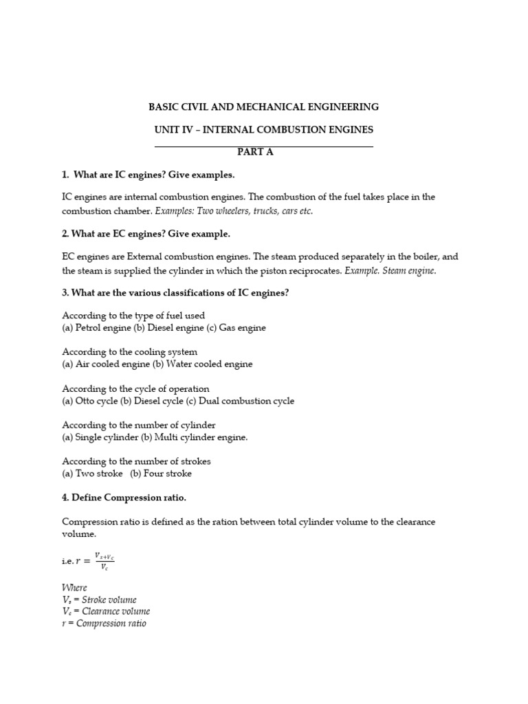2 Marks Unit 4 Ic Engines | PDF | Internal Combustion Engine | Piston