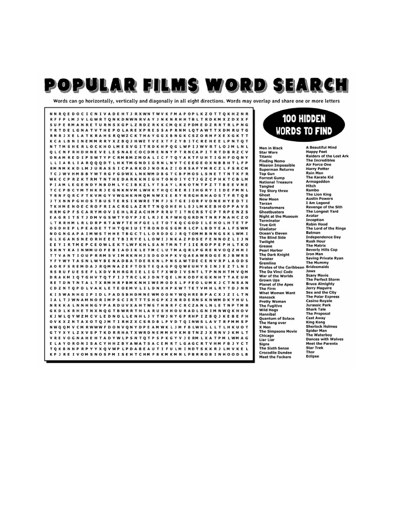 100 Word Popular Films Word Search Printablen - 11751.jpg | PDF