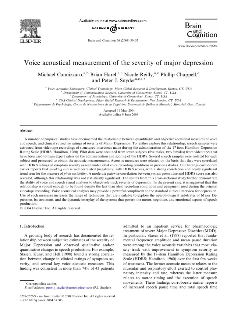 Voice Acoustical Measurement of The Severity of Major Depression | PDF ...
