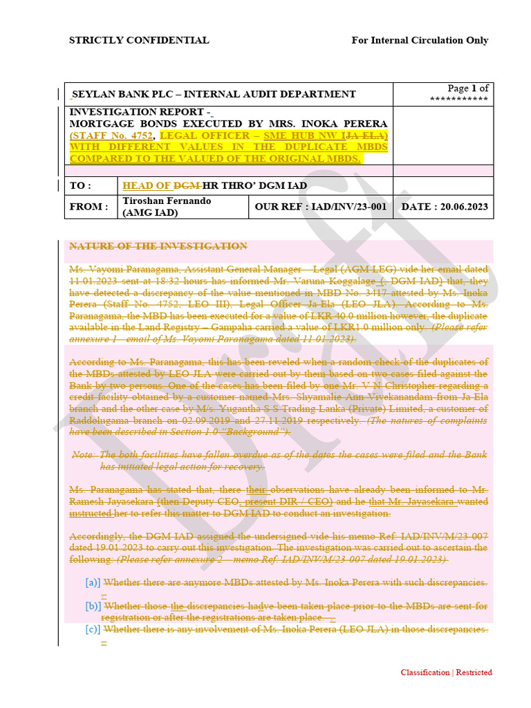 Seylan Bank Mortgage Bond Discrepancy Investigation | PDF | Notary ...