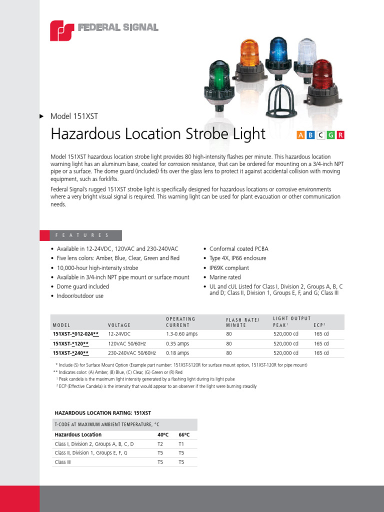 Hazardous Location Strobe Light Data Sheet - S1325 | PDF | Equipment | Electrical Engineering
