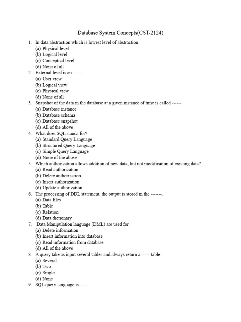 Quiz | PDF | Databases | Sql
