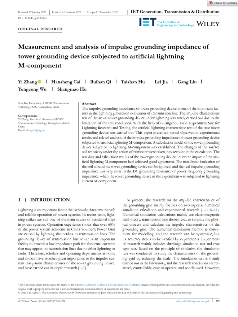 IET Generation Trans Dist - 2022 - Zhang - Measurement and Analysis of Impulse Grounding ...