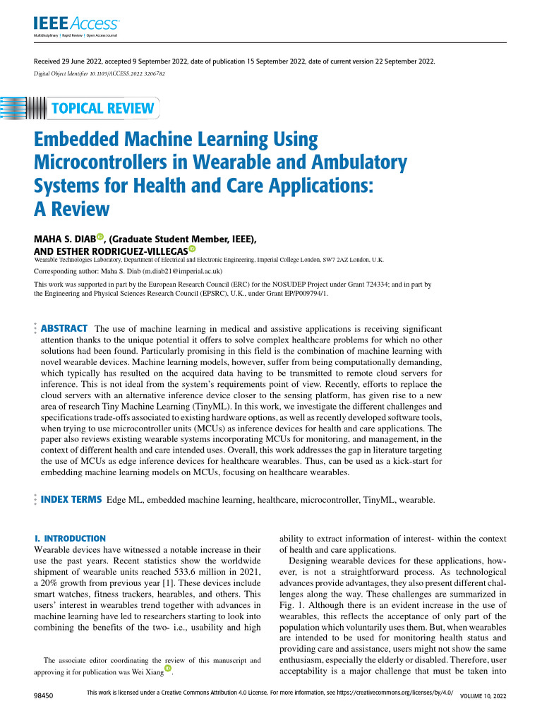Embedded Machine Learning Using Microcontrollers in Wearable and Ambulatory Systems For Health ...