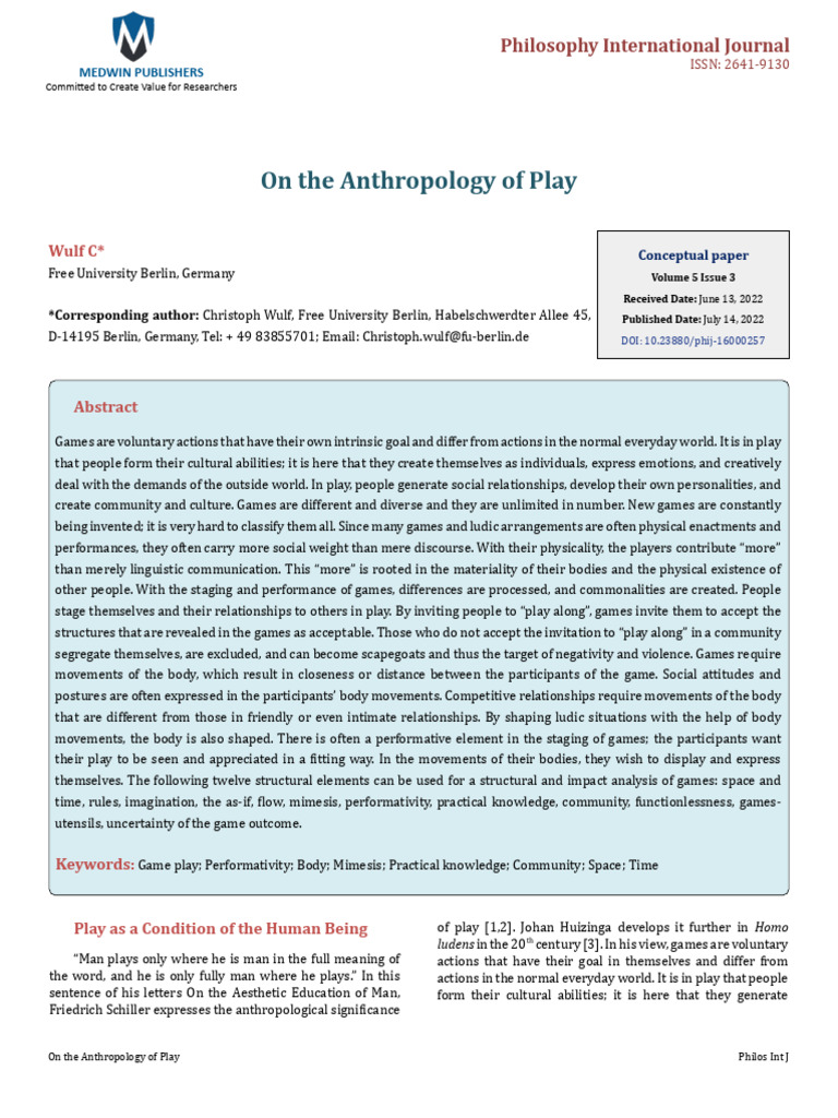 On The Anthropology of Play | PDF | Experience | Knowledge