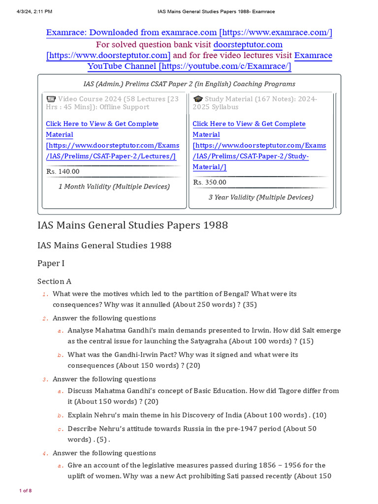 IAS Mains General Studies 1988 | PDF | Economies