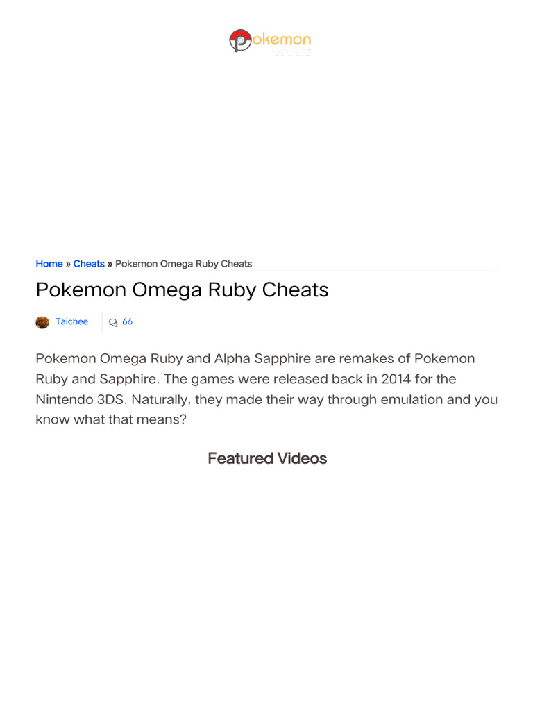 Pokemon Omega Ruby Cheats - PokemonCoders | PDF | Pokémon | Gaming