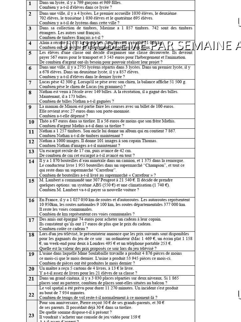 Problèmes de maths CM1 à imprimer | PDF | Maison et jardin | Art