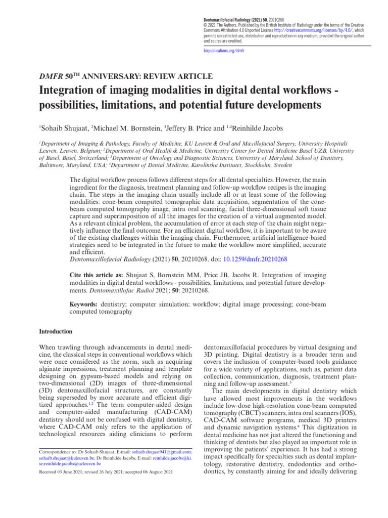 Shujaat - Integration of Imaging Modalities in Digital Dental Workflows | PDF | Medical Imaging ...