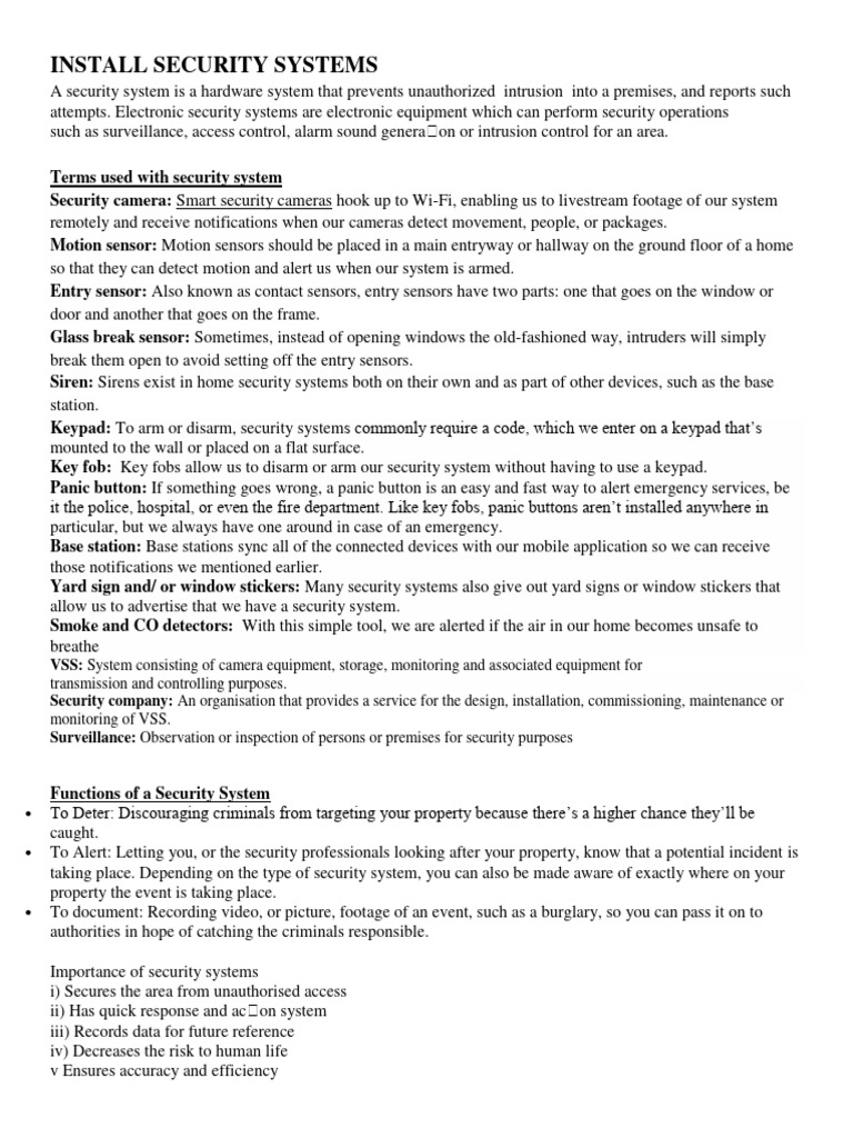 Install Security Systems Notes - B | PDF | Security Alarm | Sensor