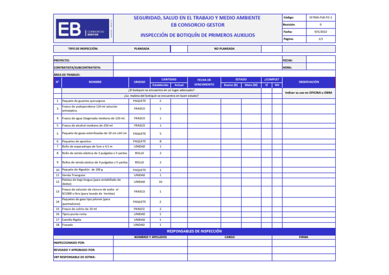Inspecci - N de Botiquin de Primeros Auxilios | PDF
