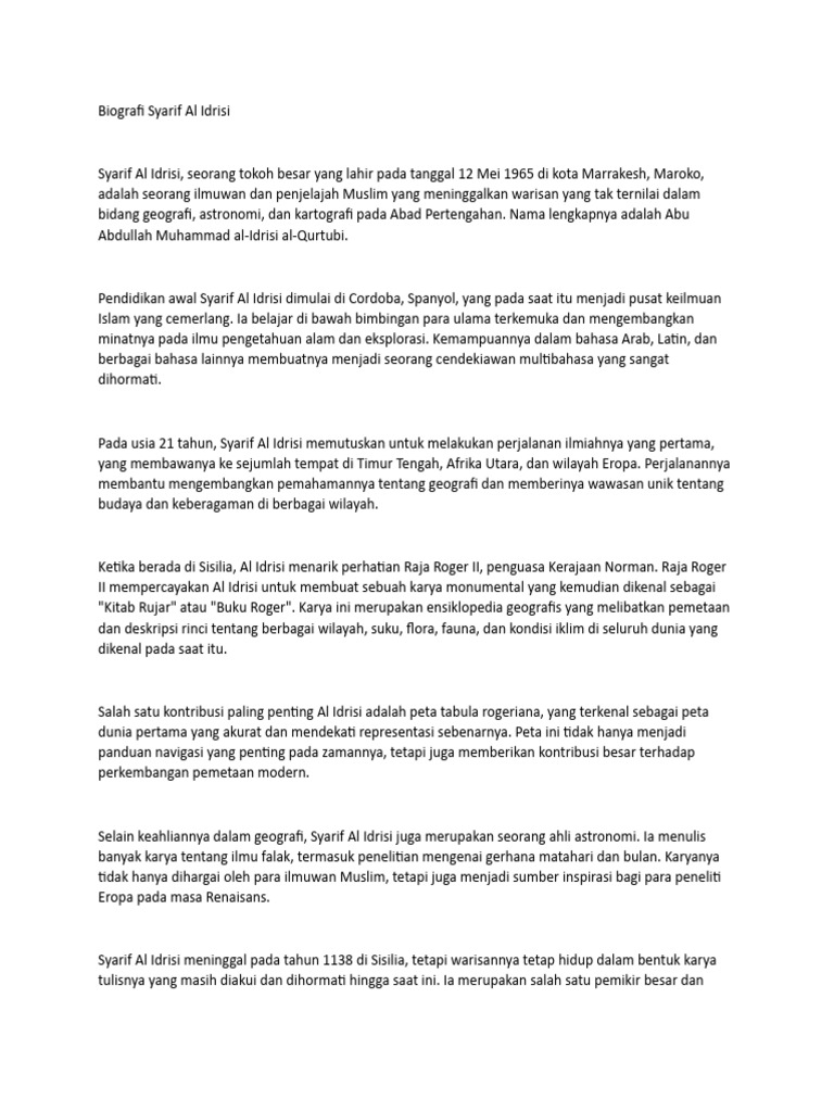 Biografi Syarif Al Idrisi | PDF