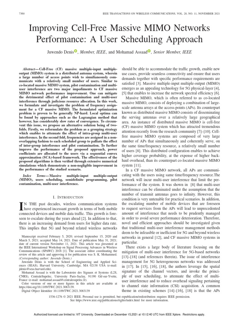 Enhancing CF Massive MIMO Performance | PDF | Mimo | Orthogonal ...