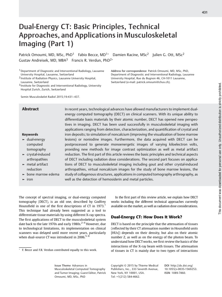 Dual Energy CT Basic Principles, Technical Approaches and Application ...