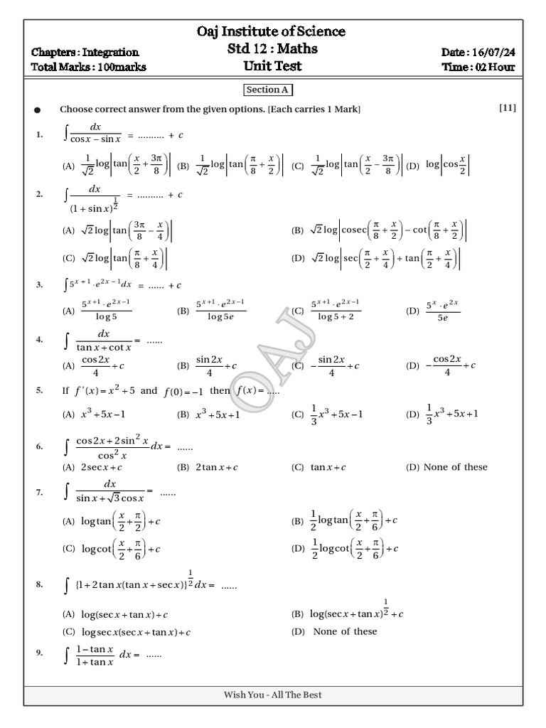 UnitTest_D16-Jul-2024 | PDF | Mathematical Analysis | Mathematics UnitTest_D16-Jul-2024 | PDF | Mathematical Analysis | Mathematics