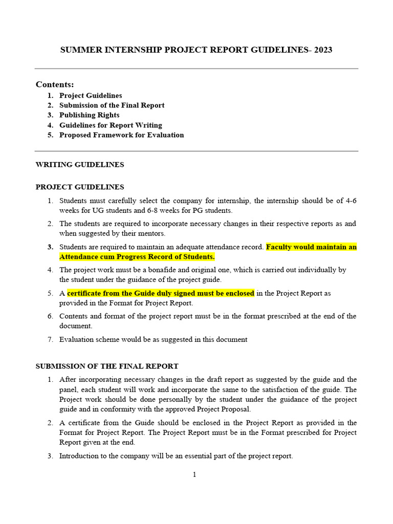 Summer Internship Report Guidelines | PDF