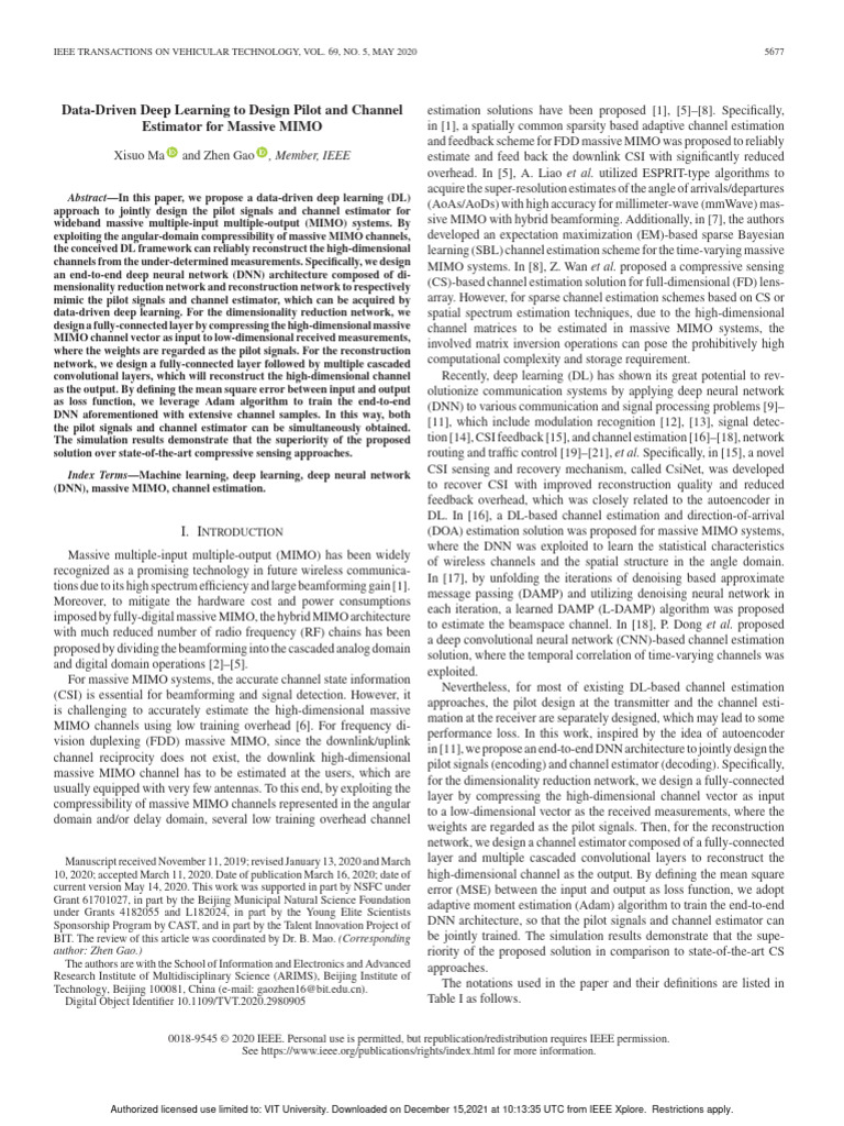 Data-Driven Deep Learning To Design Pilot and Channel Estimator For Massive MIMO | PDF | Mimo ...