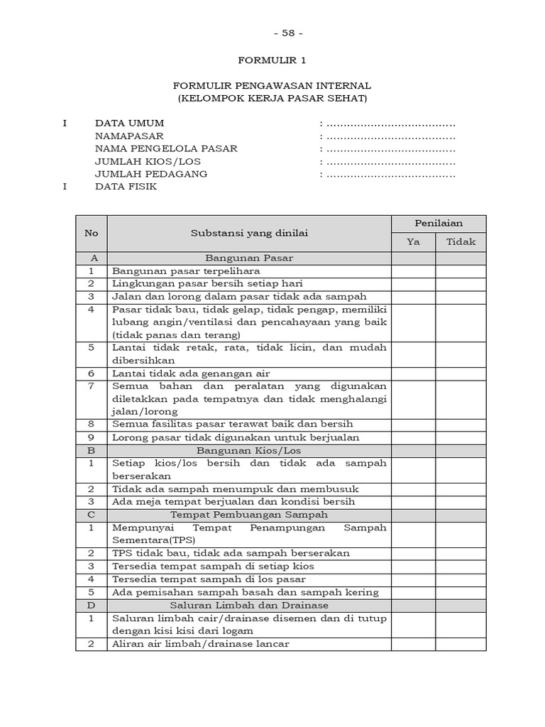 Instrumen Inspeksi Sanitasi Lingkungan Pasar | PDF