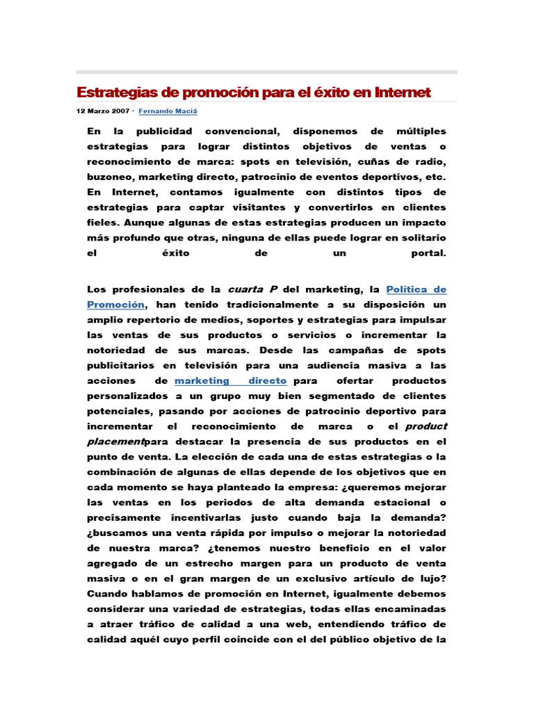 Estrategias de Promoción en Internet | PDF | Publicidad online | Cookie ...