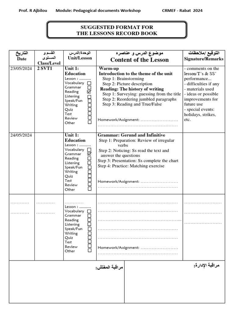 Lessons Record Book 2 | PDF | Languages | Foreign Language Studies