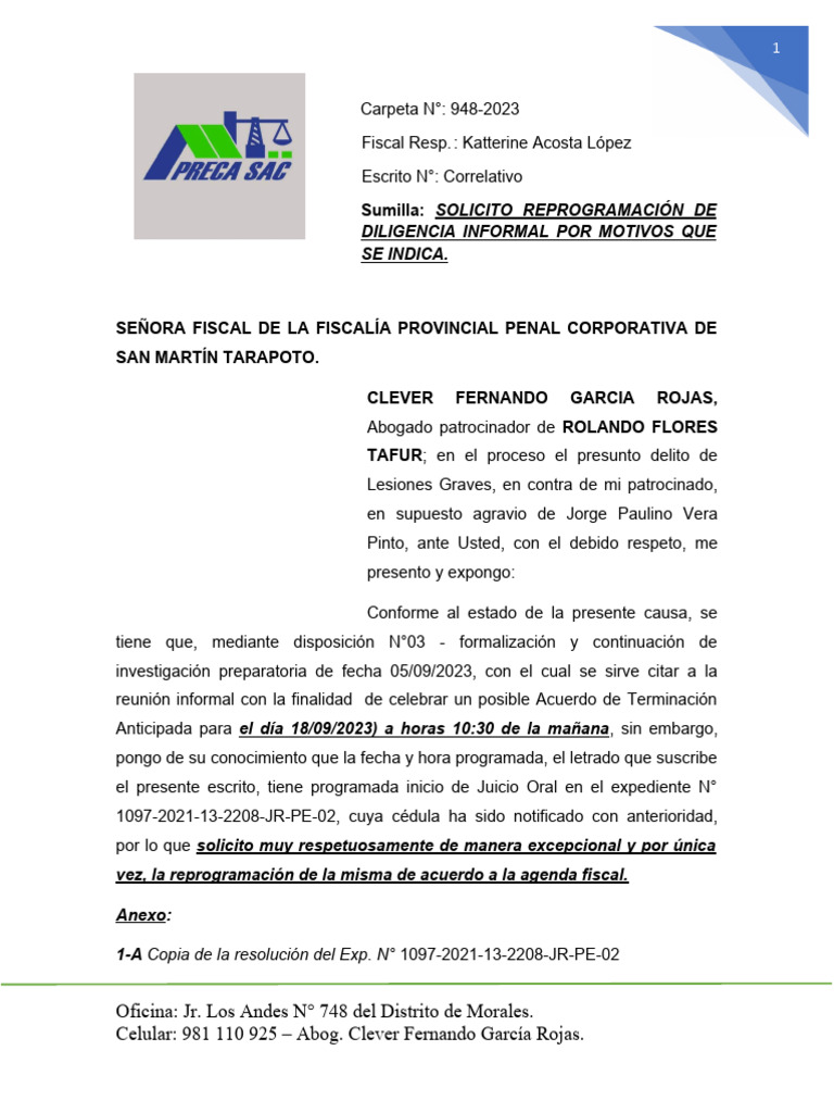Solicito Reprogramar Audiencia | PDF | Derecho