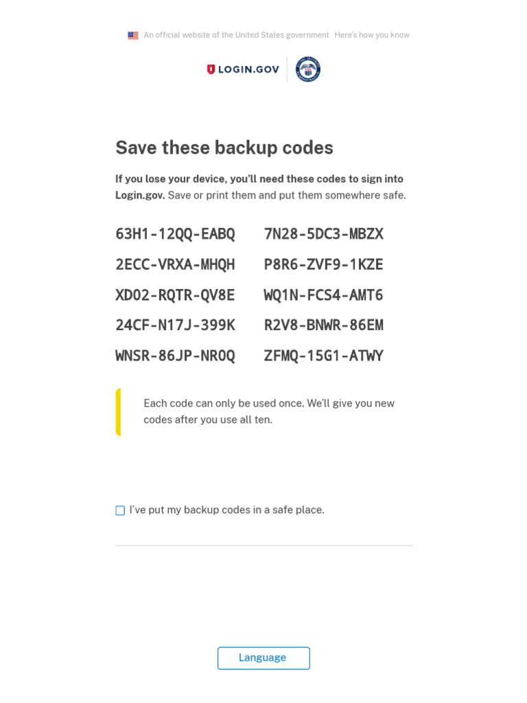 Save These Backup Codes - Login - Gov | PDF | Finance & Money ...