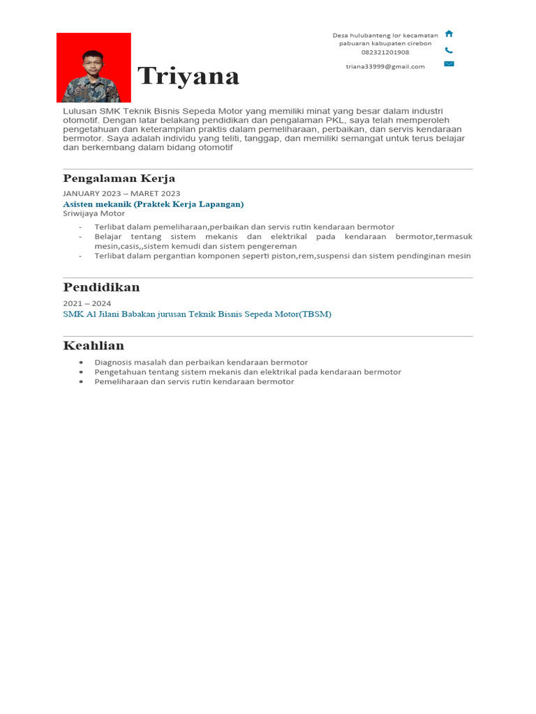 FREE TEMPLATE CV Lulusan SMK by Vina Muliana | PDF