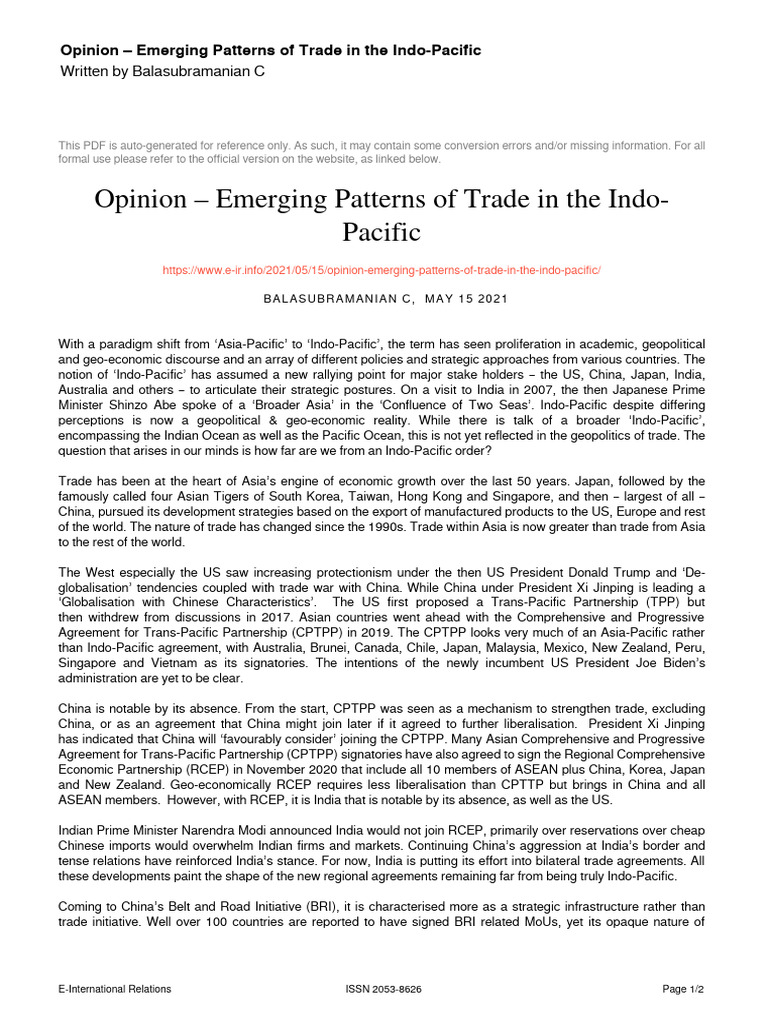 Indo-Pacific Trade Dynamics Explained | PDF | Trans Pacific Partnership ...