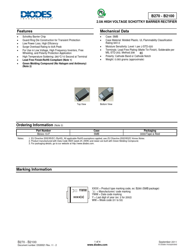 2.0A High Voltage Schottky Barrier Rectifier | PDF | Rectifier | Capacitor