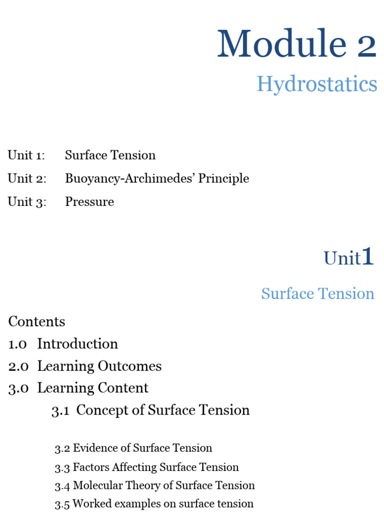 Module 2 Hydrostatics | PDF | Surface Tension | Liquids