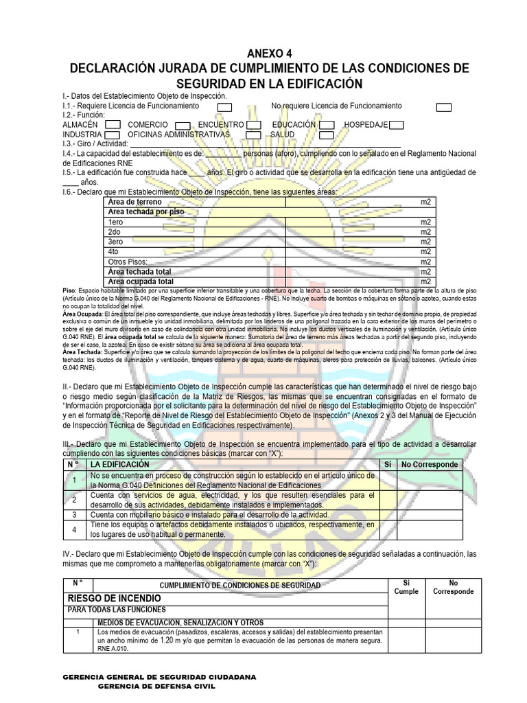 Anexo 4 Declaracion Jurada ITSE Posterior | PDF | Sótano | Ingeniero civil