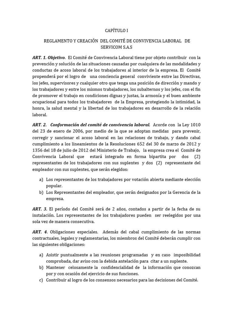 Reglamento Del Comite de Convivencia | PDF | Derecho