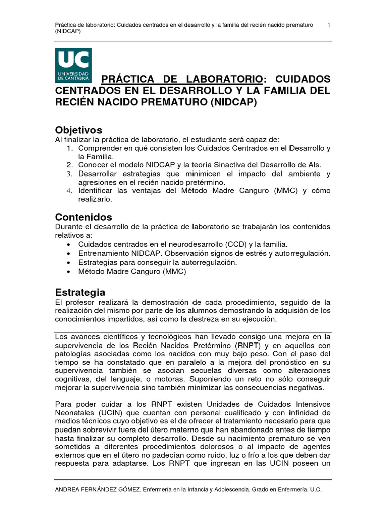 Cuidados NIDCAP para Recién Nacidos Prematuros | PDF | Temperatura ...