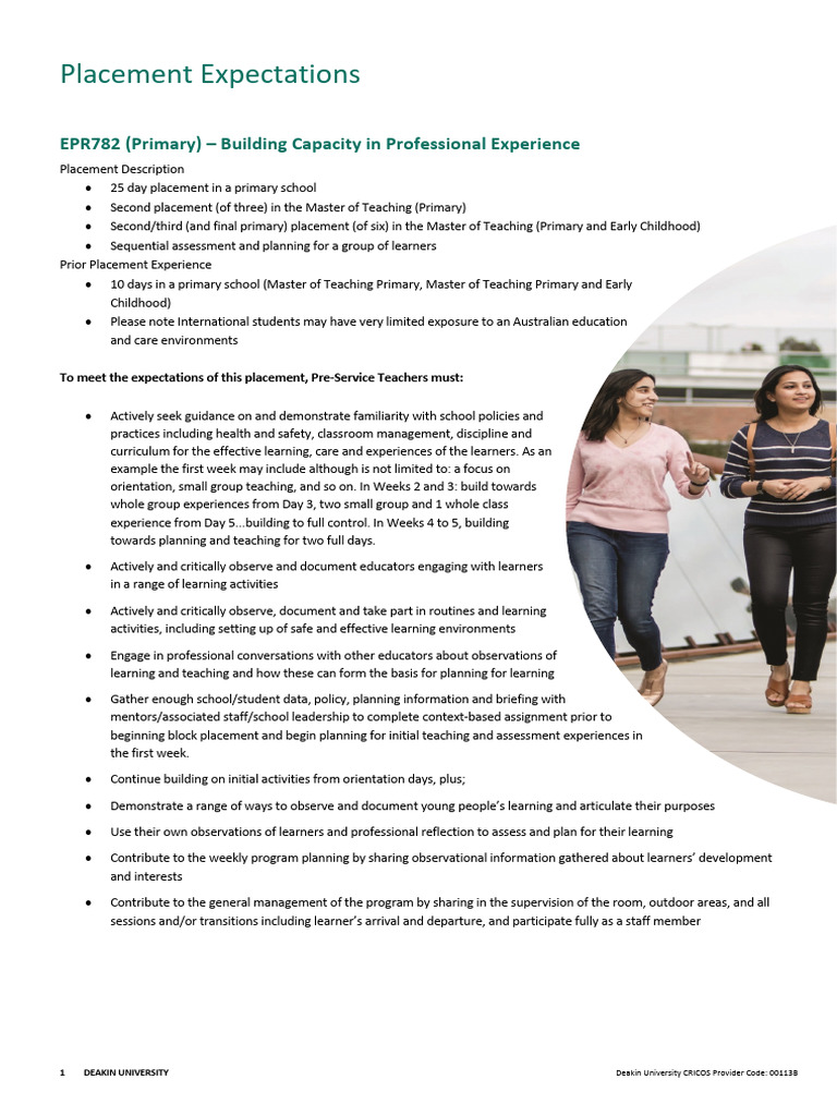 EPR782 Primary Placement Expectations | PDF | Learning | Teachers