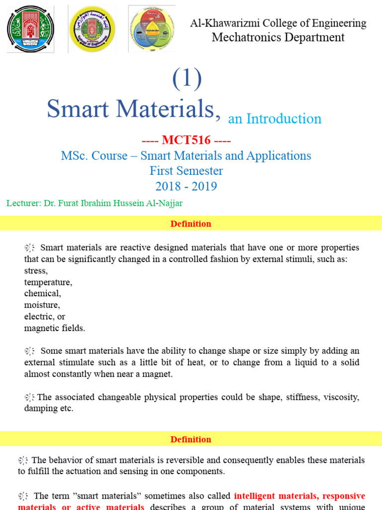 Introduction To Smart Materials | PDF | Shape Memory Alloy | Actuator