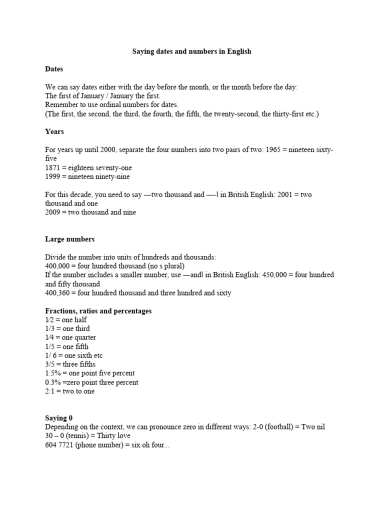 Lec-2 Saying Dates and Numbers in English | PDF | Teaching Methods ...