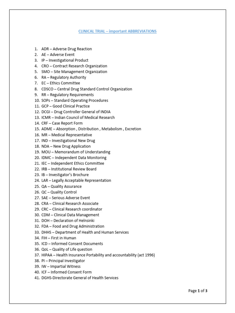 Clinical Trial Acronym-1 | PDF | Clinical Trial | Medical Treatments