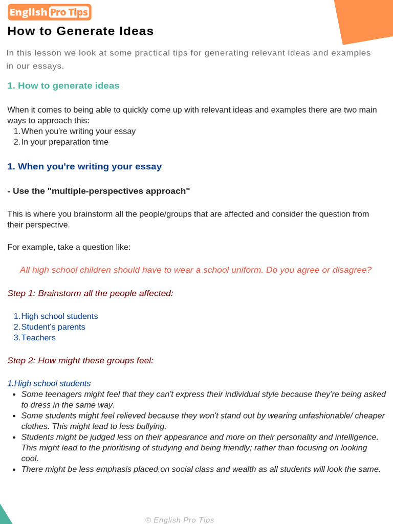 How To Generate Ideas For Task 2 | PDF | Essays | Brainstorming