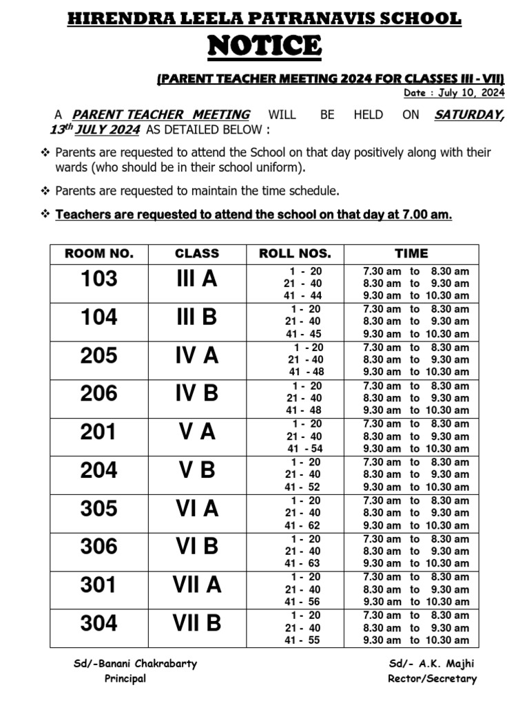 Notice Parent Teacher Meeting | PDF