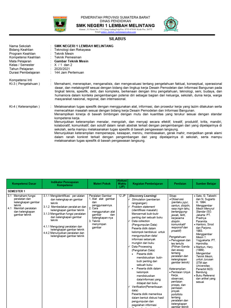 Silabus Gambar Teknik Mesin | PDF