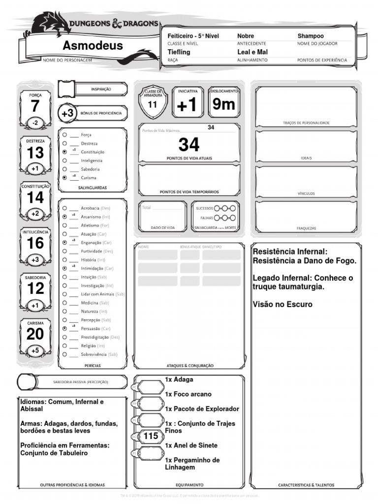 Estatísticas de Asmodeus em D&D 5E | PDF