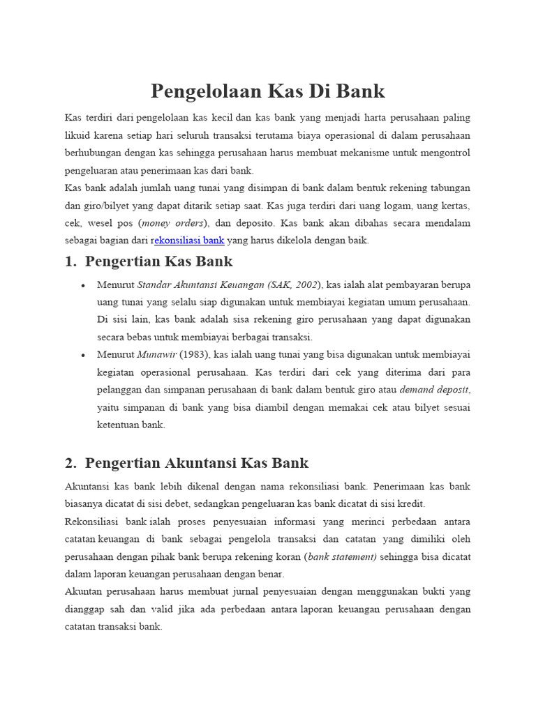 Pengelolaan Cah in Bank | PDF