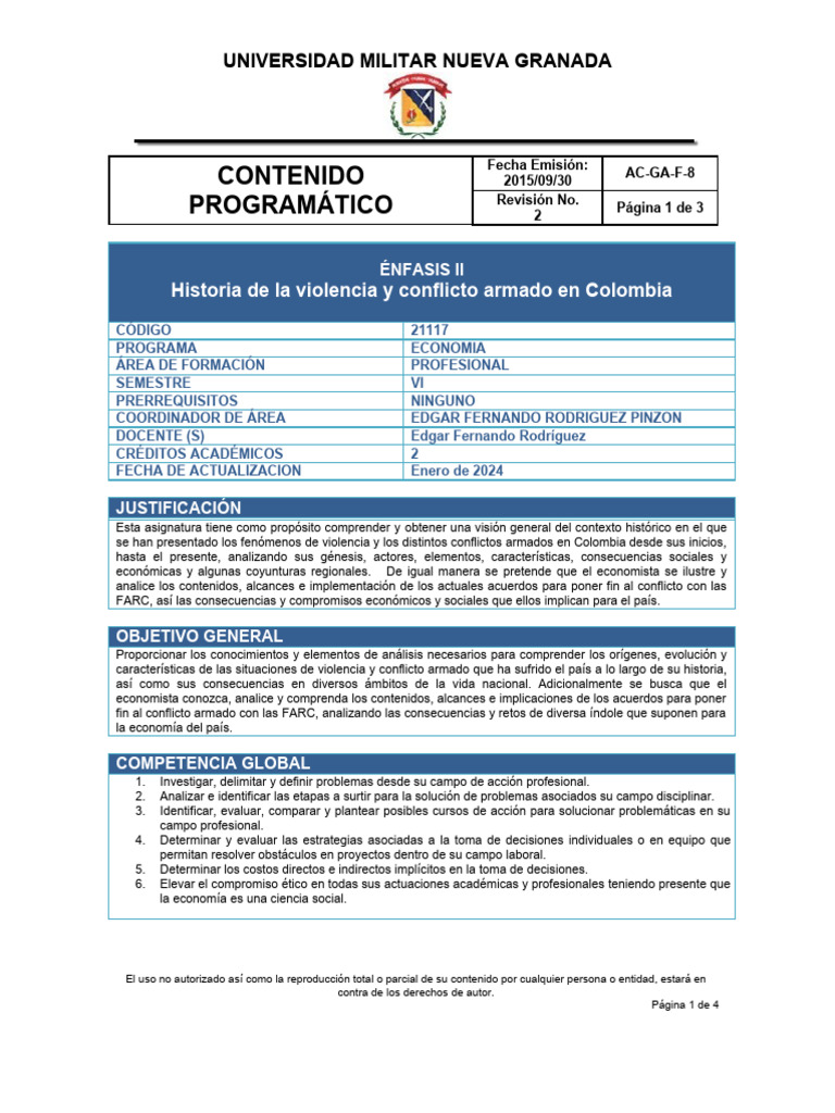 Contenido Programático | PDF | Colombia | Violencia