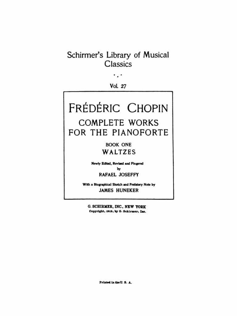 Book 1 - Waltzes - Complete Works For The Piano, 1915 (Chopin, Frédéric ...