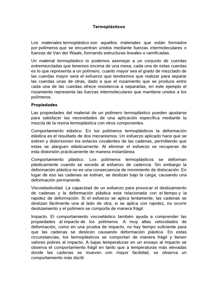 TERMOPLASTICOS | PDF | Polímeros | El plastico