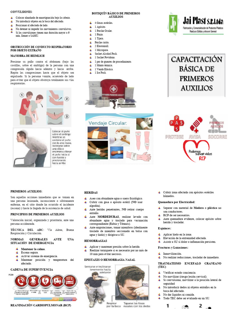 Triptico Primeros Au 409580 Downloadable 6305274 | PDF | Primeros auxilios | Reanimación ...